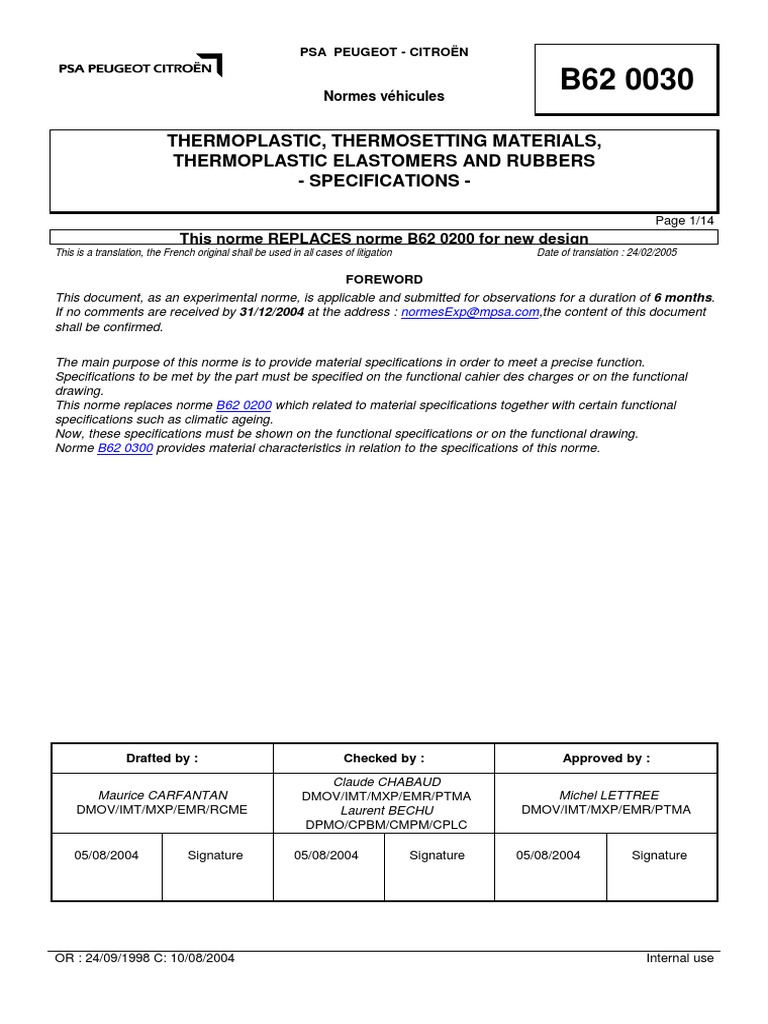 B62 0030 (Rev. C 2004.08) EN - THERMOPLASTIC, THERMOSETTING MATERIALS ...
