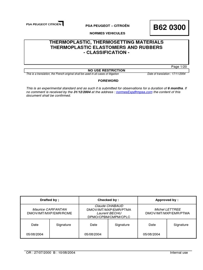 B62 0300 (Rev. B 2004.08) EN - THERMOPLASTIC, THERMOSETTING MATERIALS ...