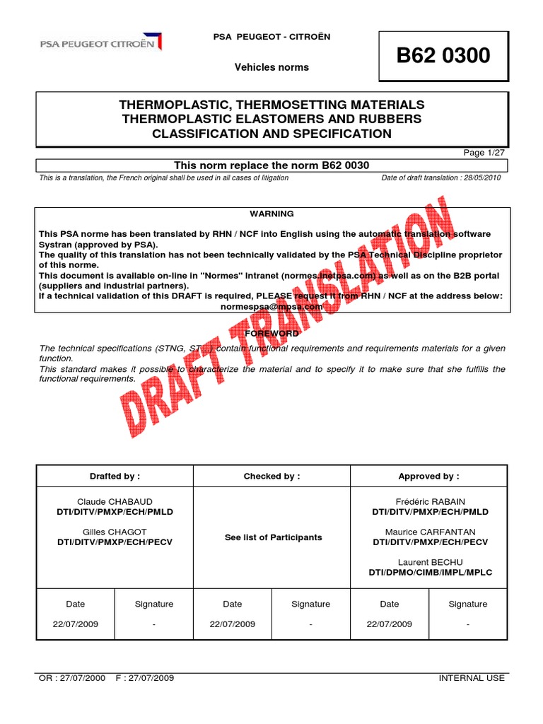 B62 0300 (Rev. F 2009.07) EN - THERMOPLASTIC, THERMOSETTING MATERIALS ...