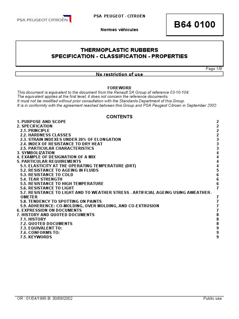 B64 0100 (Rev. B 2002.09) EN - THERMOPLASTIC RUBBERS SPECIFICATION ...