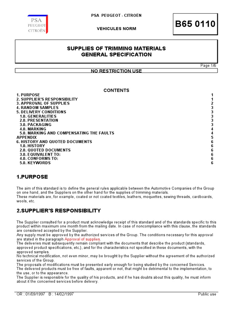 B65 0110 (Rev. B 1997.02) EN - SUPPLIES OF TRIMMING MATERIALS GENERAL ...