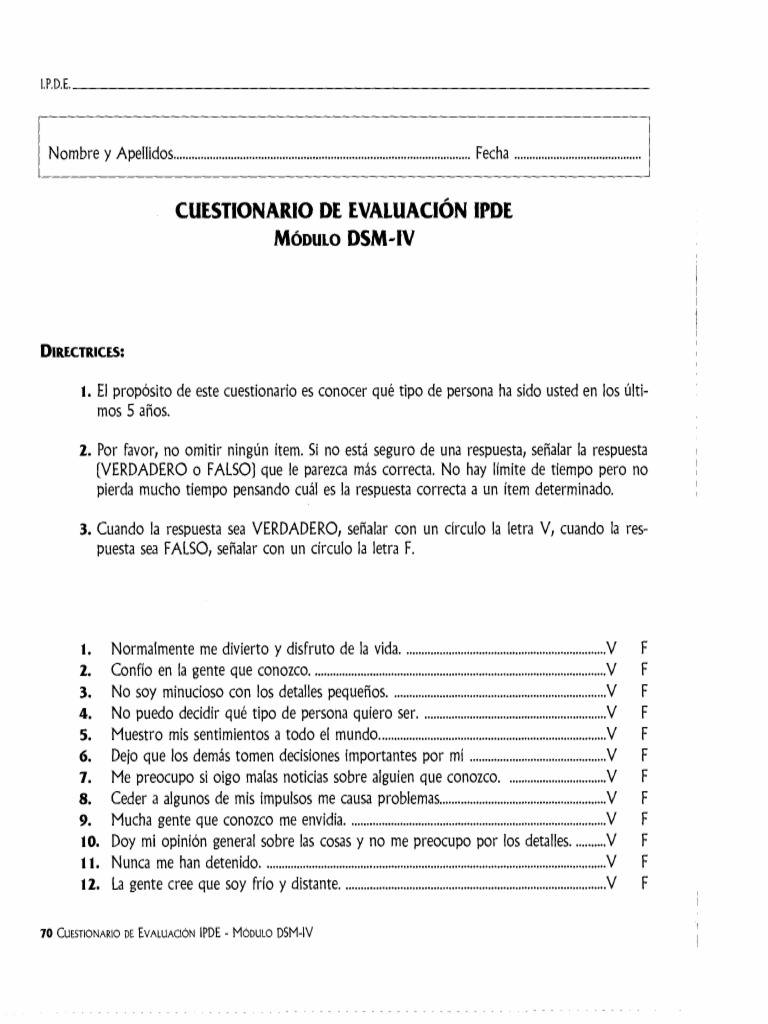 Cuestionario de Evaluación IPDE | PDF