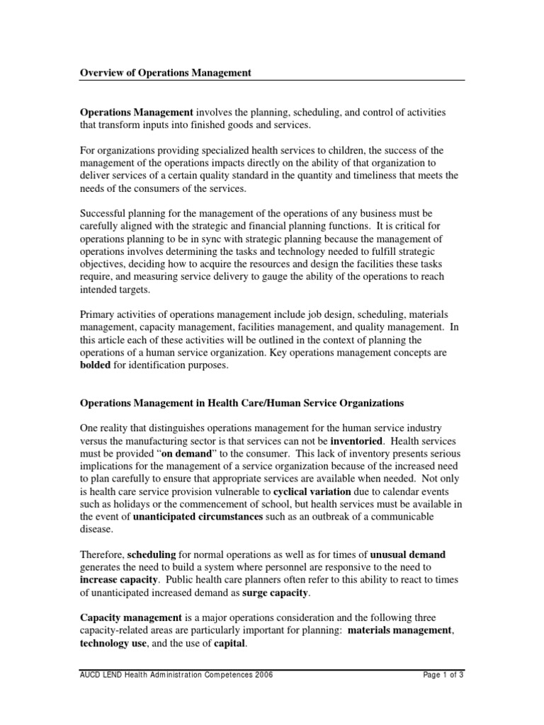 Article On Activities of Operations Management | PDF | Operations ...