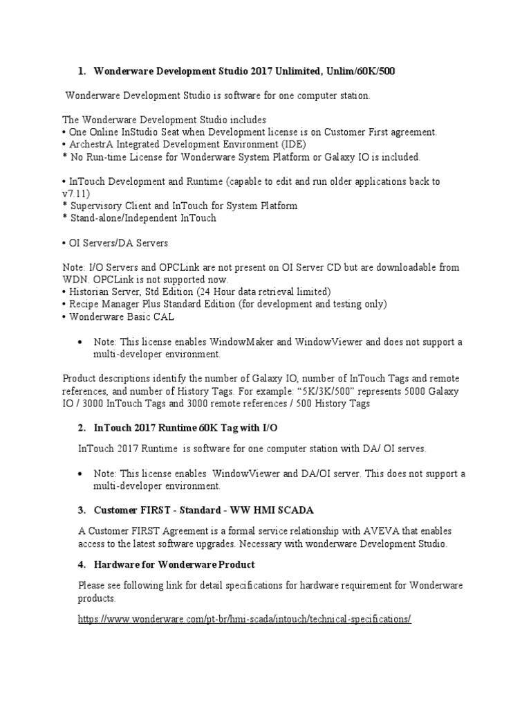 Wonderware Development Studio 2017 Unlimited, Unlim/60K/500 | PDF