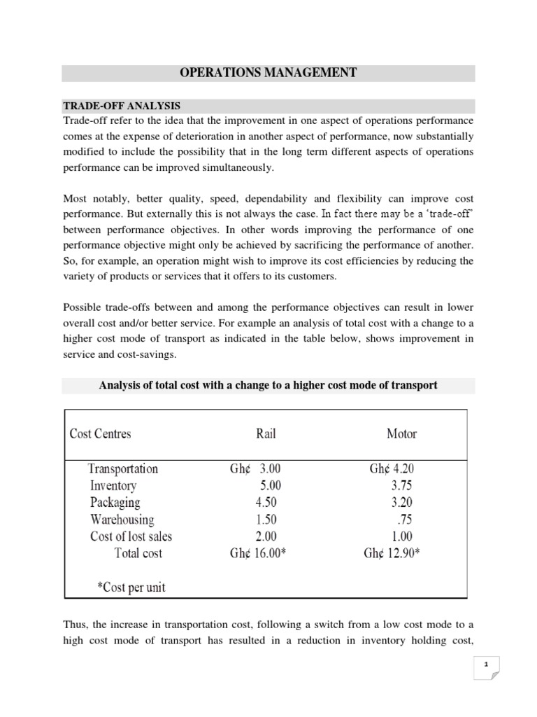 Operations Management: Trade-Off Analysis | PDF | Trade Off | Inventory
