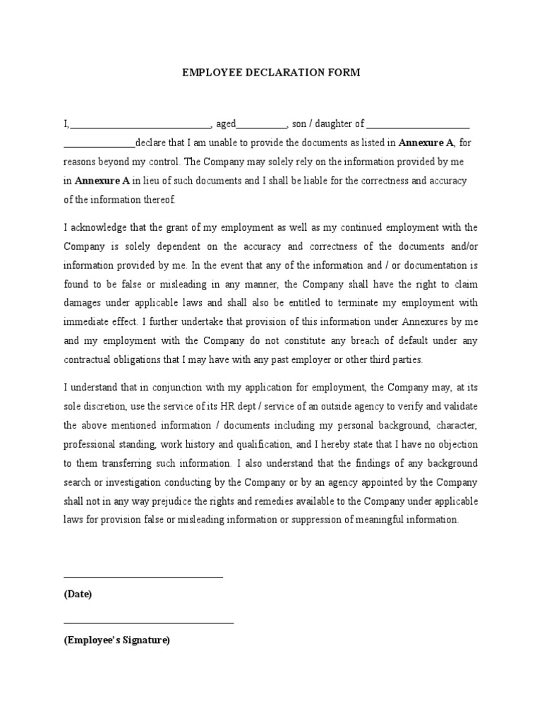 Emp. Declaration Form (Exp. Candidates) | PDF | Law