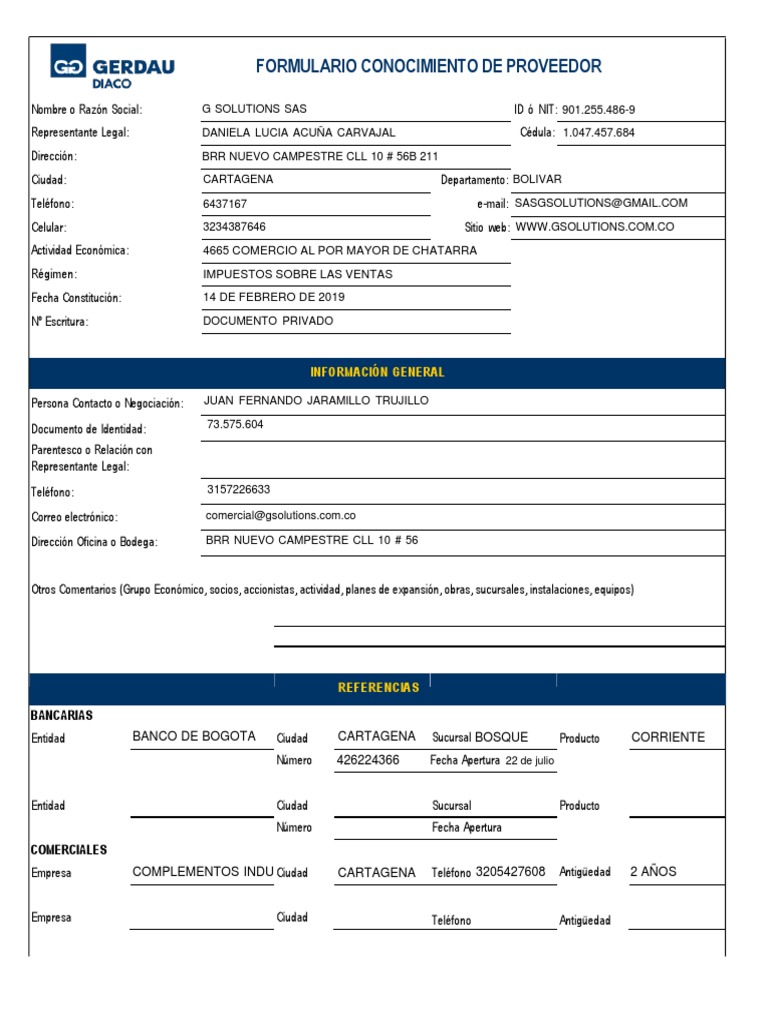 Formulario Conocimiento de Proveedor: Información General | PDF