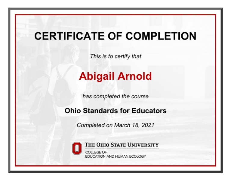 Ohio Educator Standards Certificate Abigail Arnold | PDF
