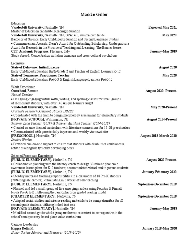Capstone Resume | PDF | Early Childhood Education | Teachers