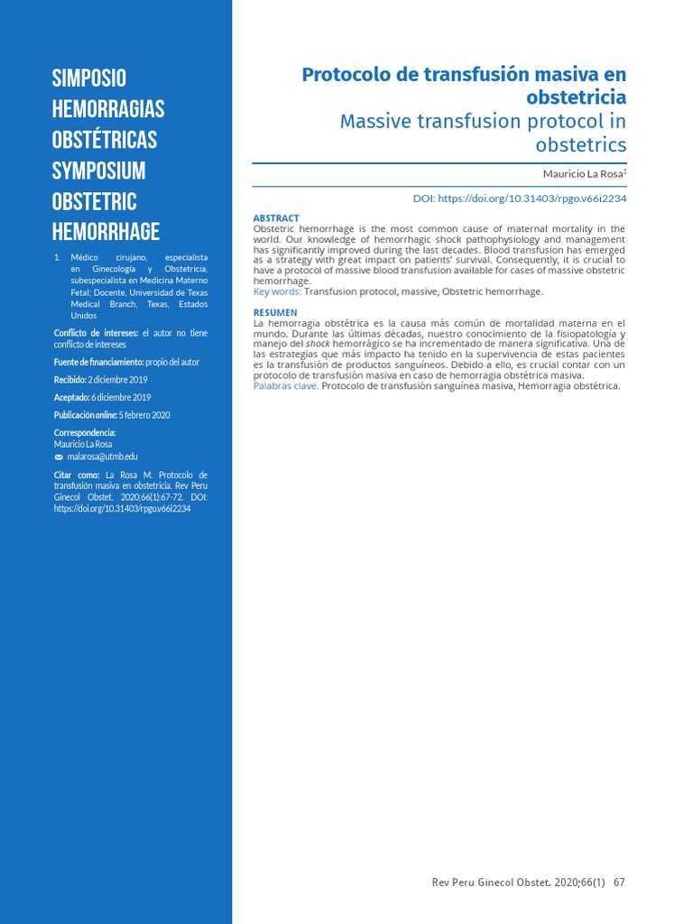 Protocolo de Transfusion Masiva en Obstetricia | PDF | Plaqueta | Sangre