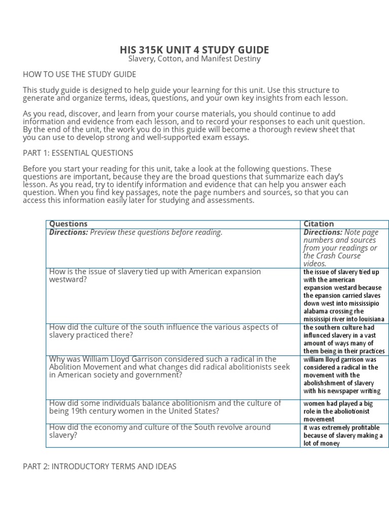 His 315K Unit 4 Study Guide: Questions Citation | Download Free PDF ...