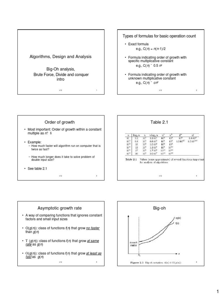 Algorithms, Design and Analysis: Types of Formulas For Basic Operation ...