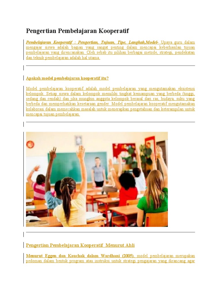 Pengertian Pembelajaran Kooperatif | PDF