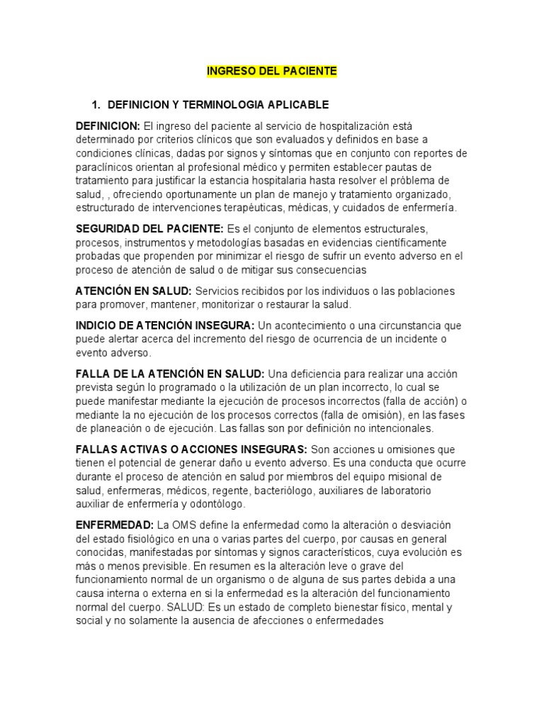 Proceso de Ingreso del Paciente Hospitalario | PDF | Hospital | Enfermería