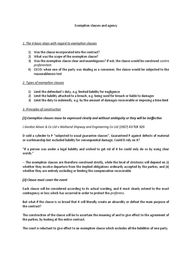 The 4 Basic Steps With Regard To Exemption Clauses | PDF | Law Of ...