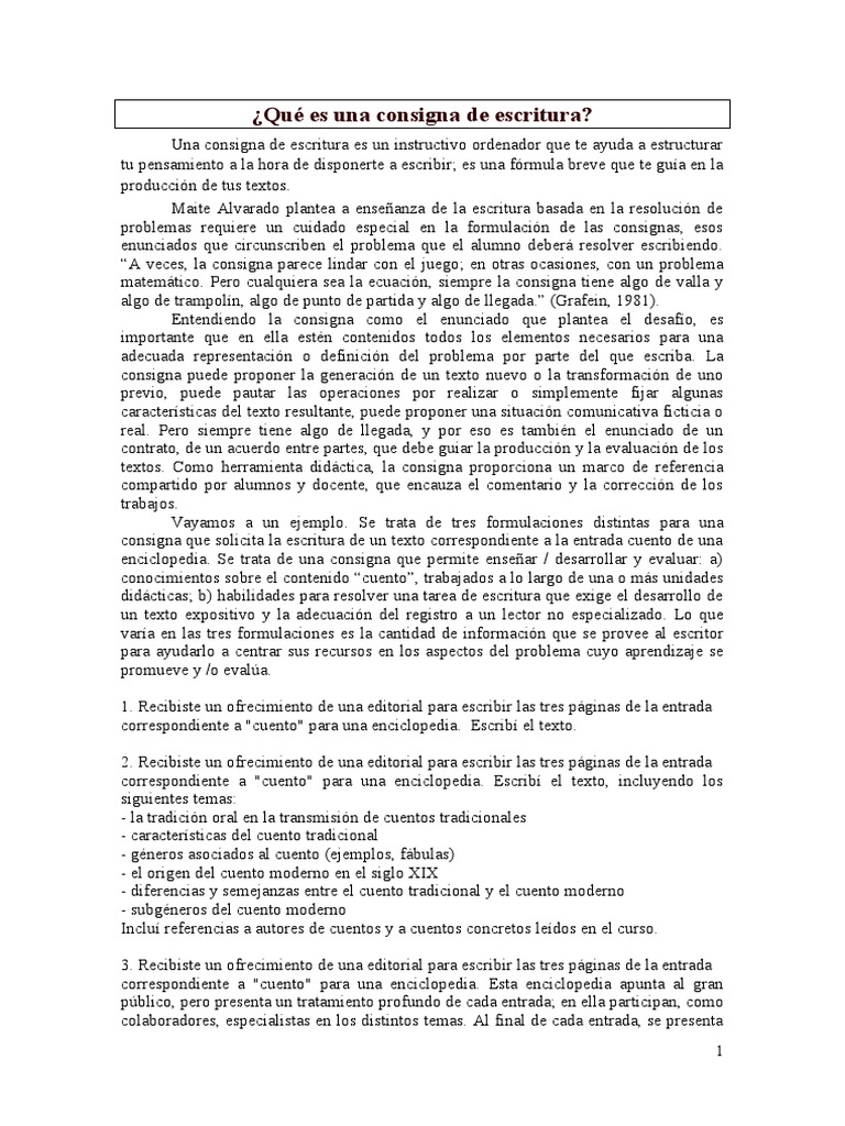 Qué es una consigna de escritura | PDF | Cuentos | Evaluación