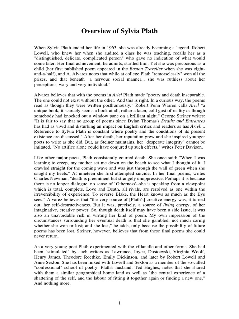 An Overview of Sylvia Plath | PDF | Sylvia Plath | Poetry
