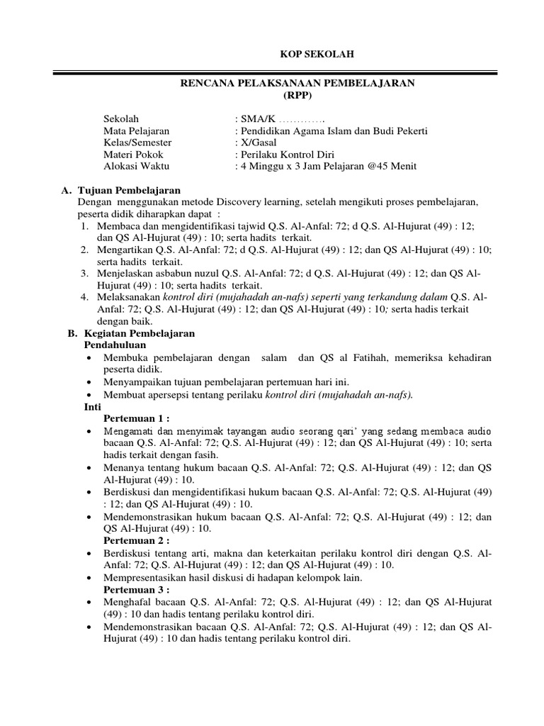 Contoh Model RPP 1 Lembar-1 | PDF