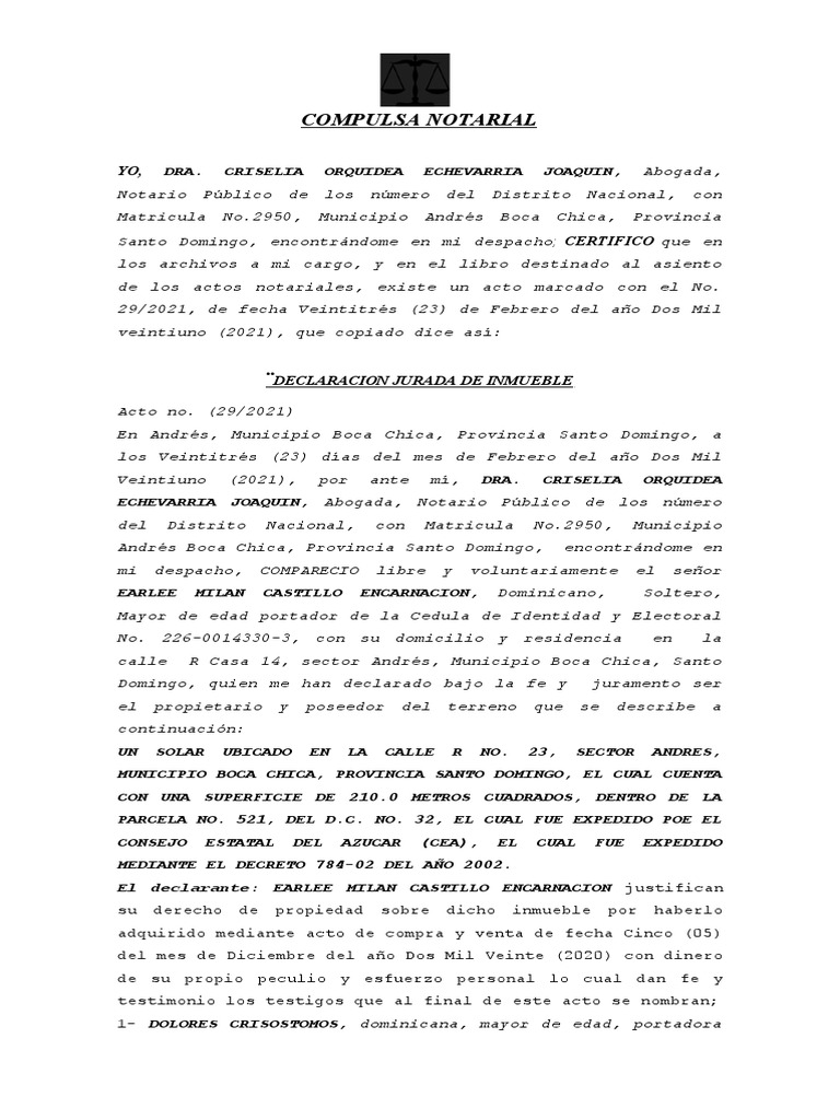 Compulsa Notarial | PDF | República Dominicana | Justicia
