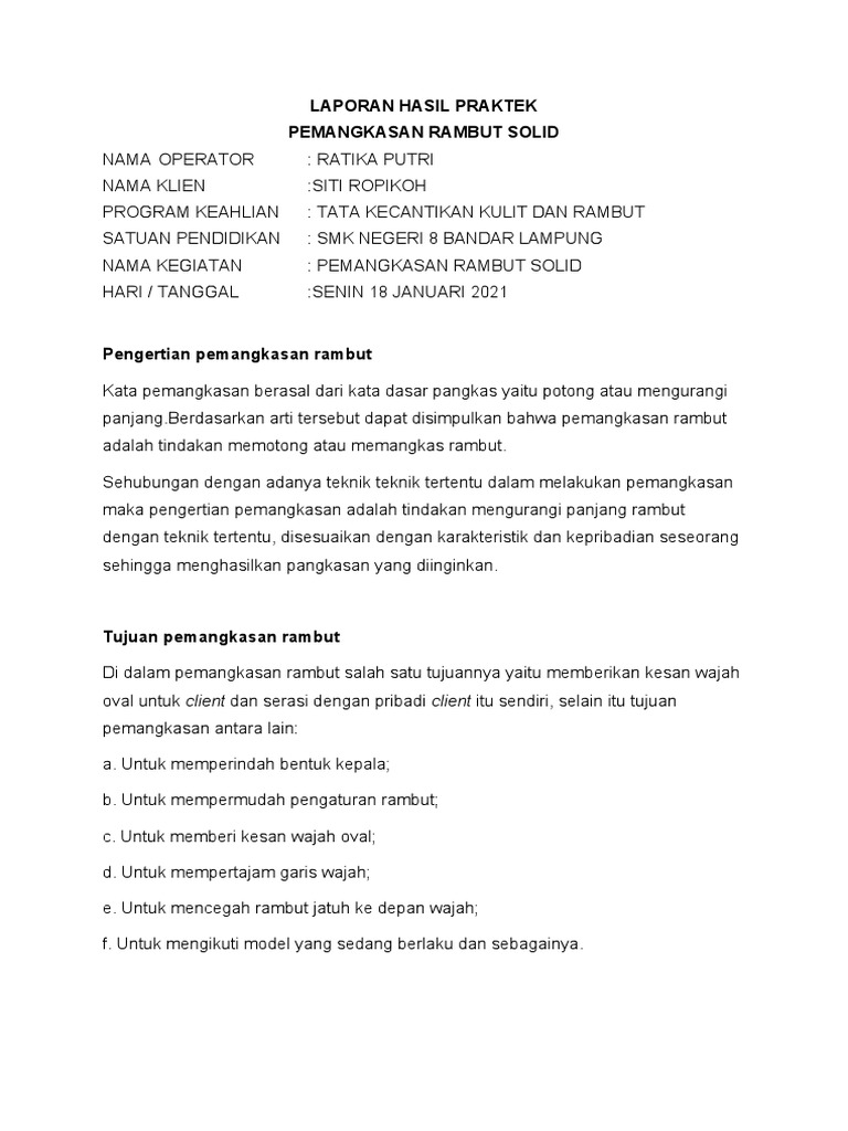 Laporan Hasil Praktek Pemangkasan Solid Ratika Putri | PDF