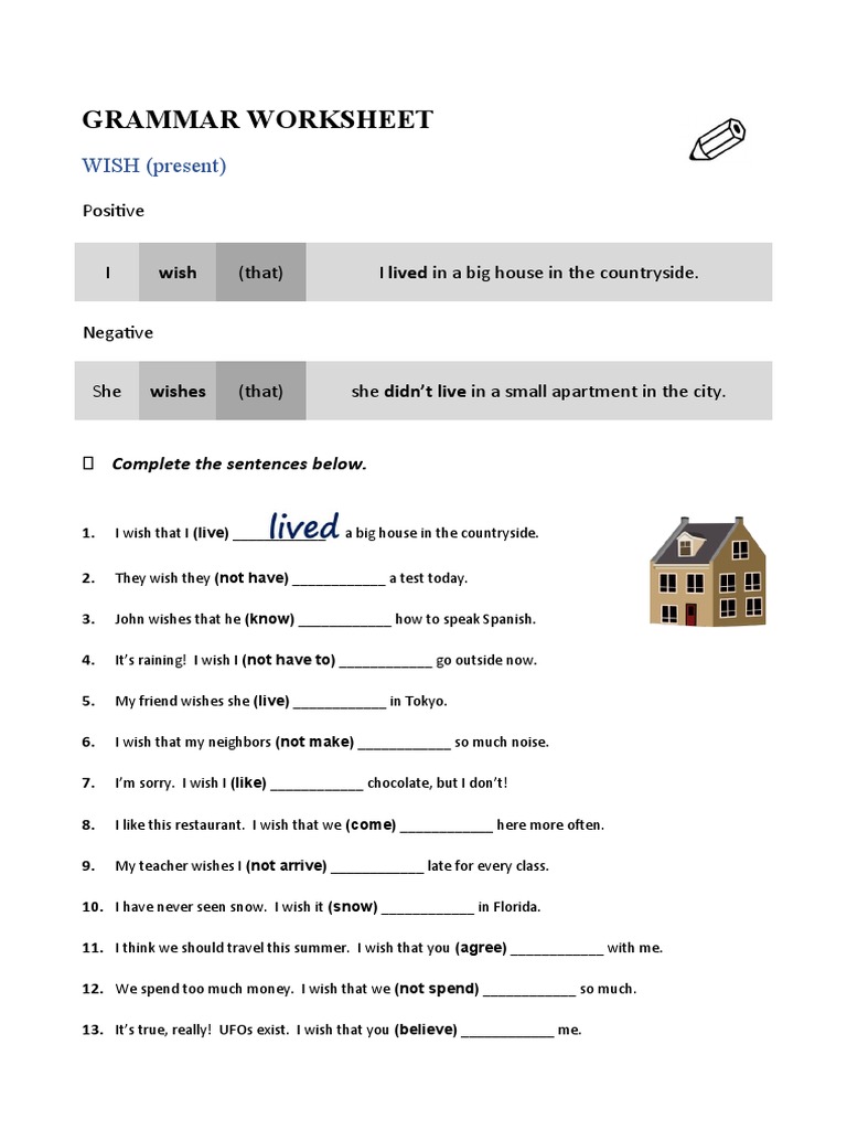 Using Present Wishes: A Grammar Worksheet on Forming Sentences with the ...