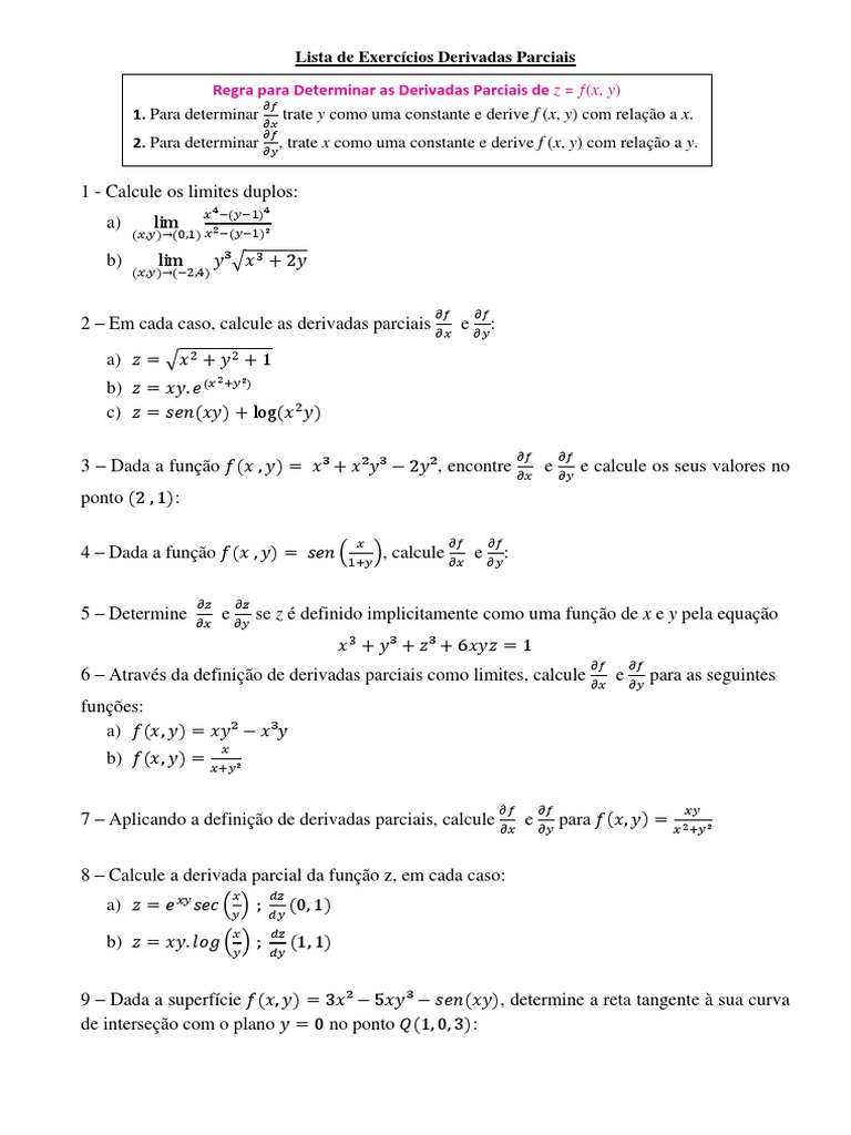 Derivadas parciais: exercícios resolvidos | PDF | Derivado | Cálculo