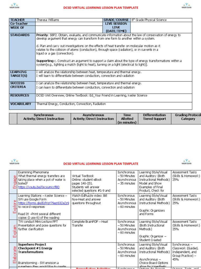 DCSD Virtual Learning Lesson Plan Template | PDF | Thermal Conduction ...
