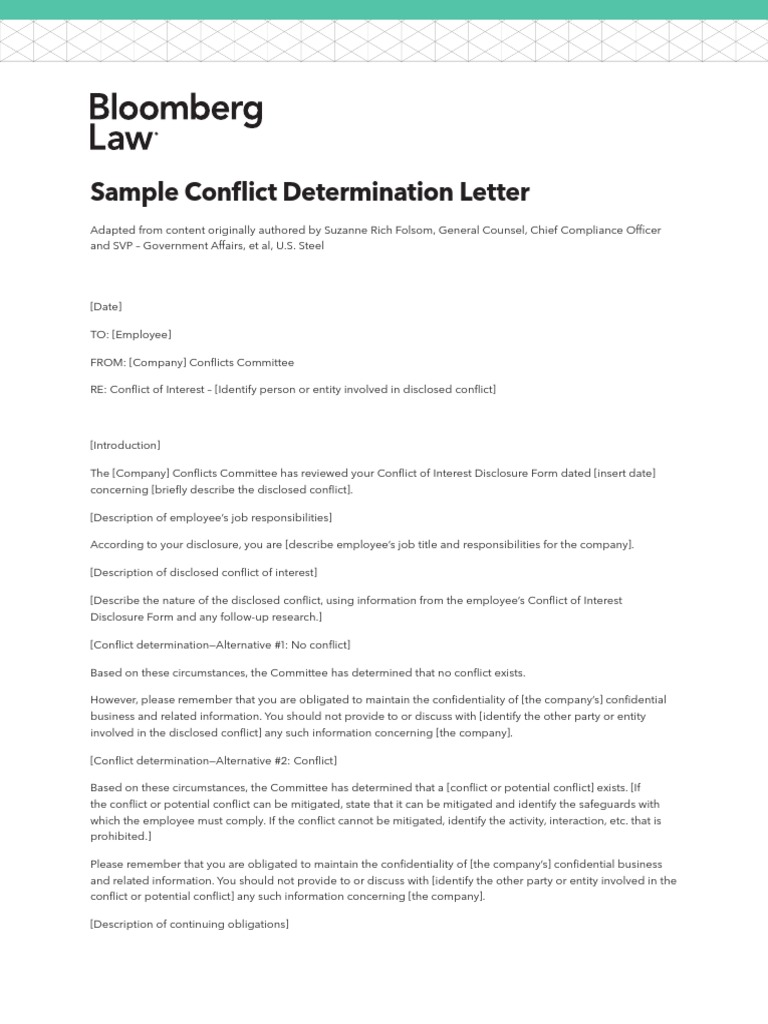 Sample Conflict Determination Letter | Download Free PDF | Conflict Of ...
