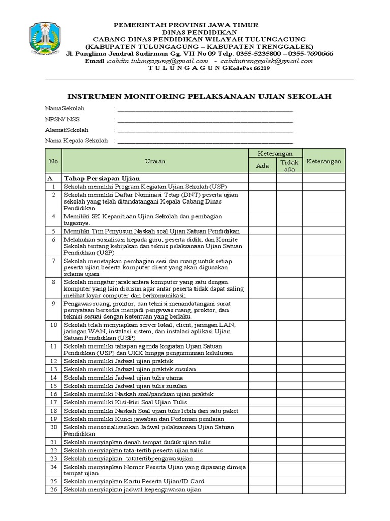 Instrumen - MONITORING UJIAN SEKOLAH - 2021-1 | PDF