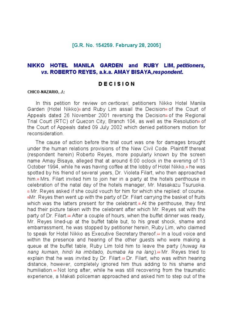 Hotel Nikko Vs Reyes | PDF | Appeal | Damages