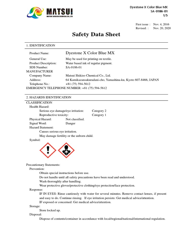 Dyestone Blue MX SDS SA-0186-01 | PDF | Personal Protective Equipment ...