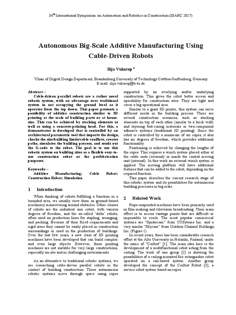 Autonomous Big-Scale Additive Manufacturing Using Cable-Driven Robots ...