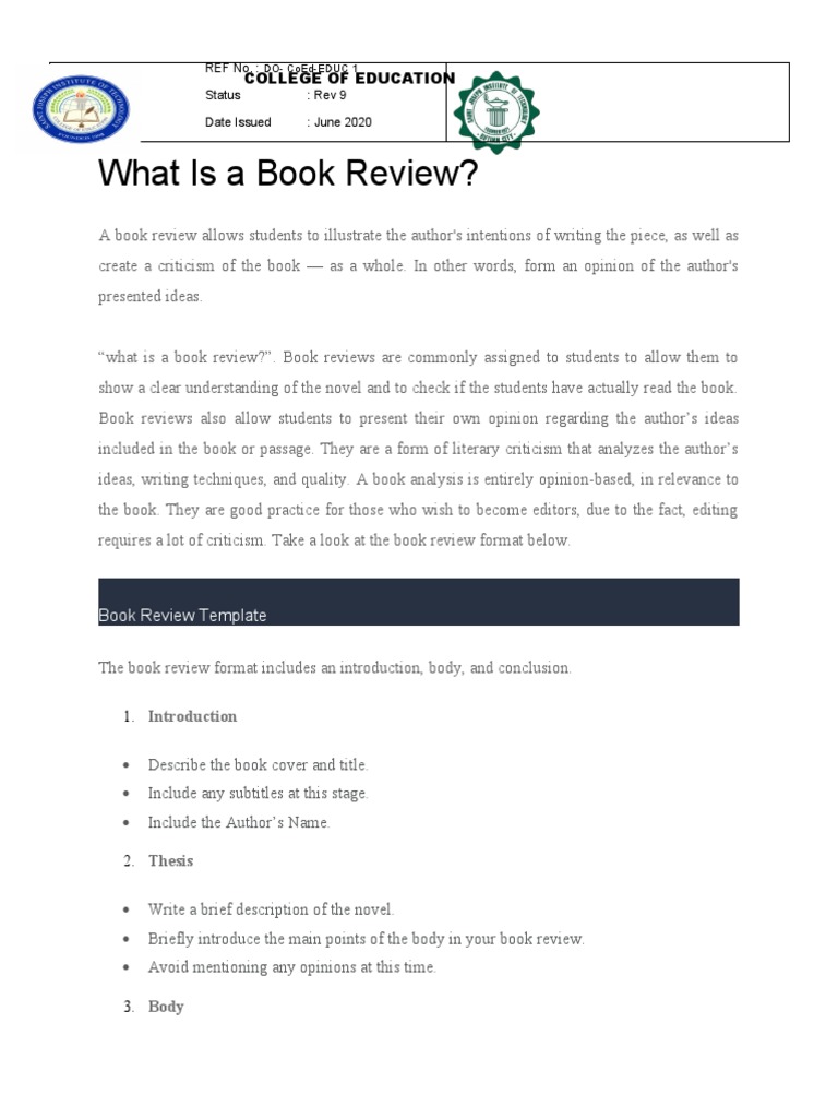 What Is A Book Review?: College of Education | PDF | Books | Writing