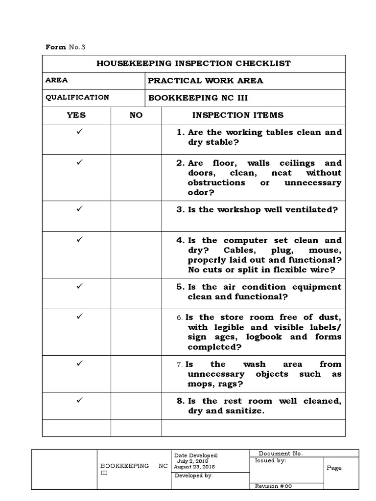 Housekeeping Inspection Checklist | PDF