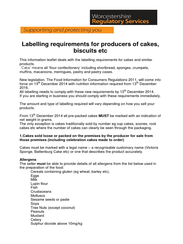 Cake Labeling Guide for Bakers | PDF | Cakes | Gluten