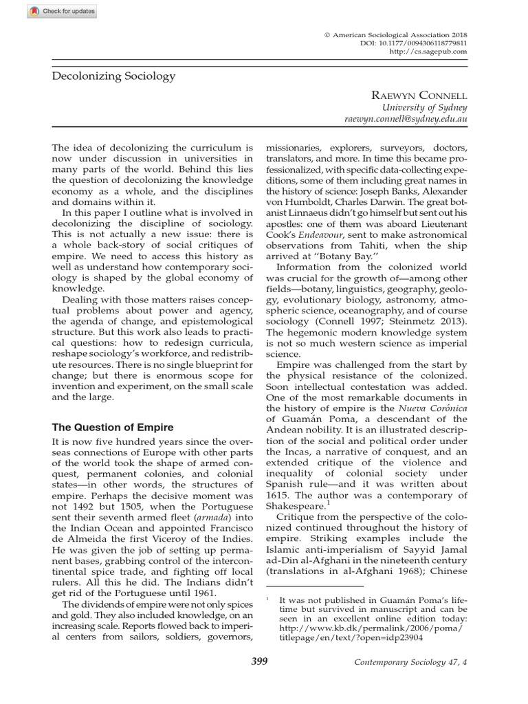 Decolonizing Sociology: University of Sydney Raewyn - Connell@sydney ...