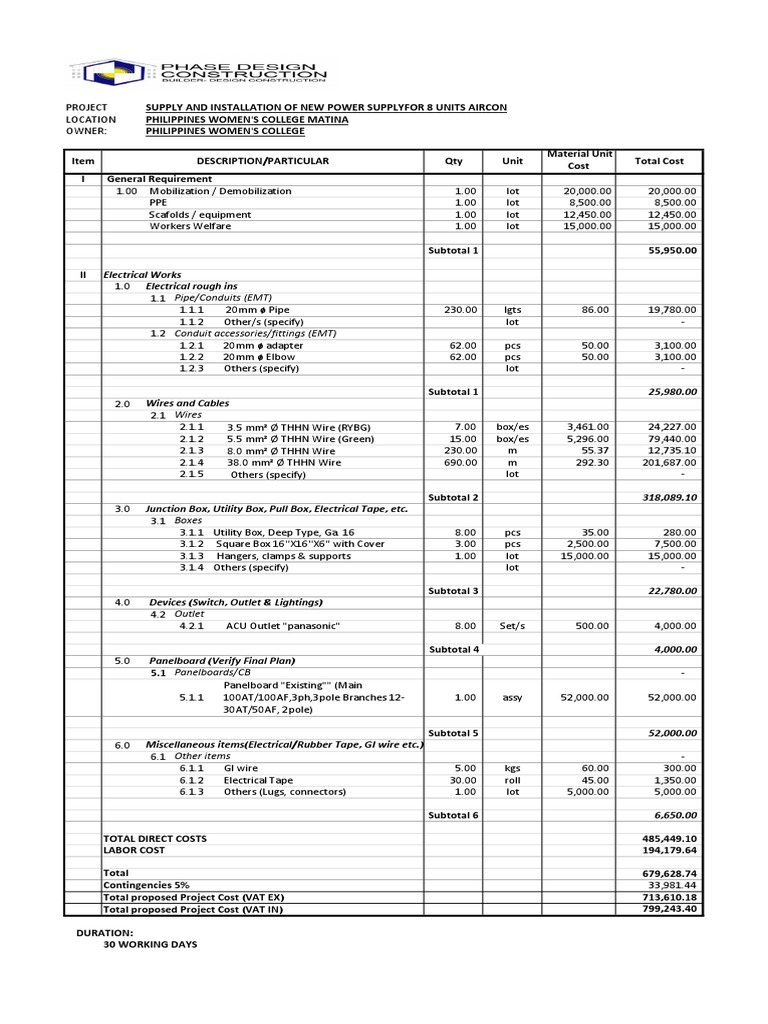 PWC Proposal | PDF | Wire | Electricity