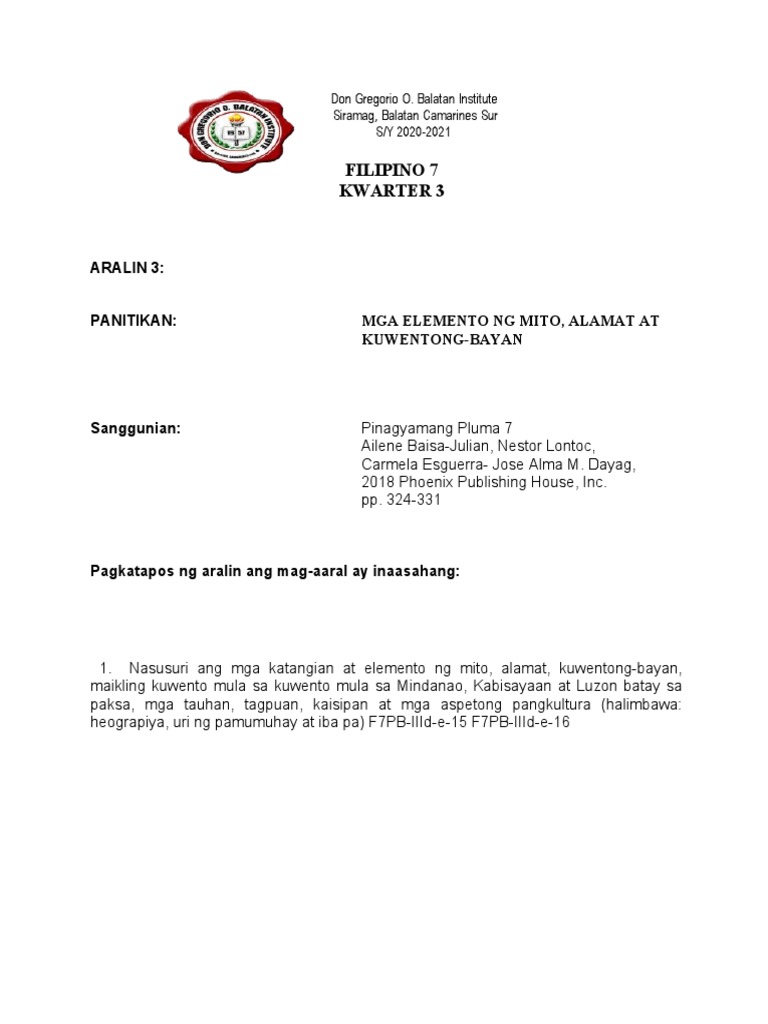 Module 3-FIL 7-3rd Quarter | PDF