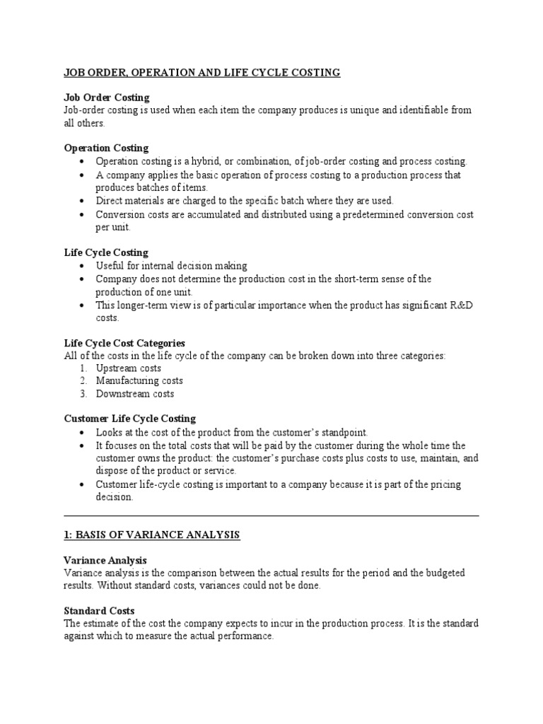 Job Order, Operation and Life Cycle Costing Job Order Costing | PDF ...