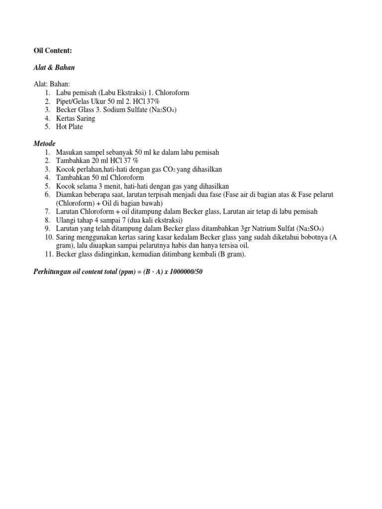 Oil Content Checking Procedure | PDF