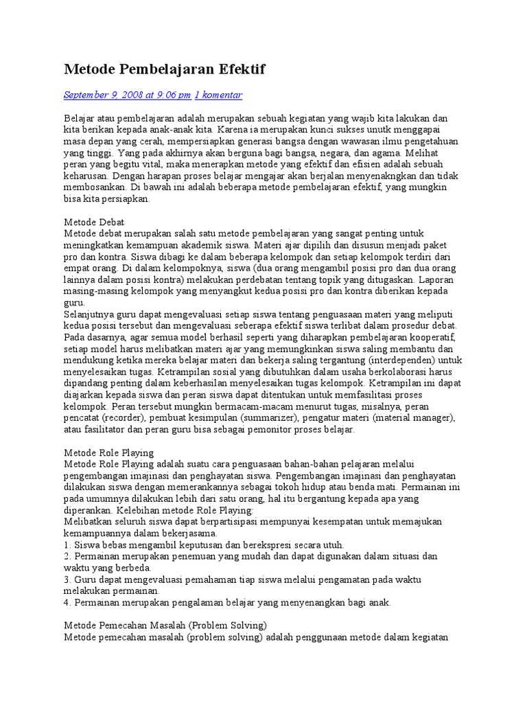 Metode Pembelajaran Efektif untuk Siswa | PDF | Karier & Perkembangan | Sains & Matematika
