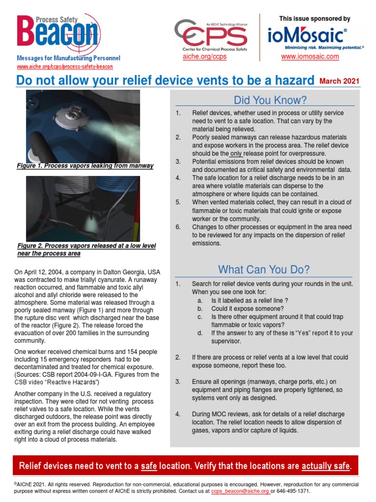 CCPS Process Safety Beacon 2021-03 | PDF | Safety | Chemistry