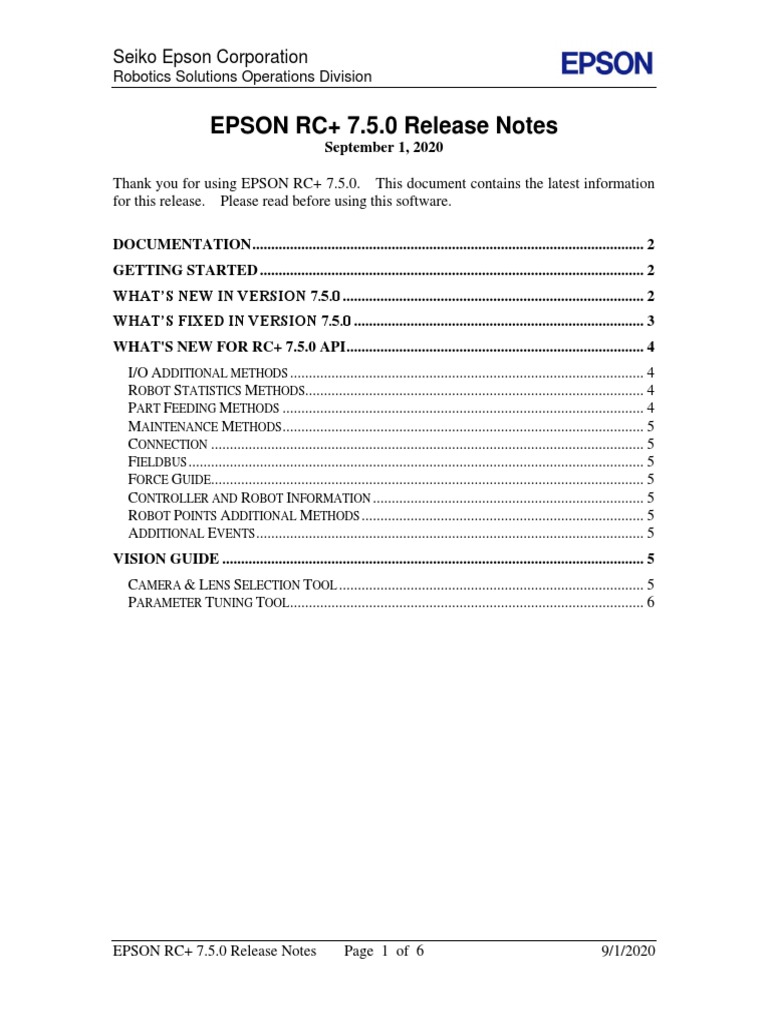 EPSON RC+ 7.5.0 Release Notes | PDF | Pixel | Optical Character Recognition