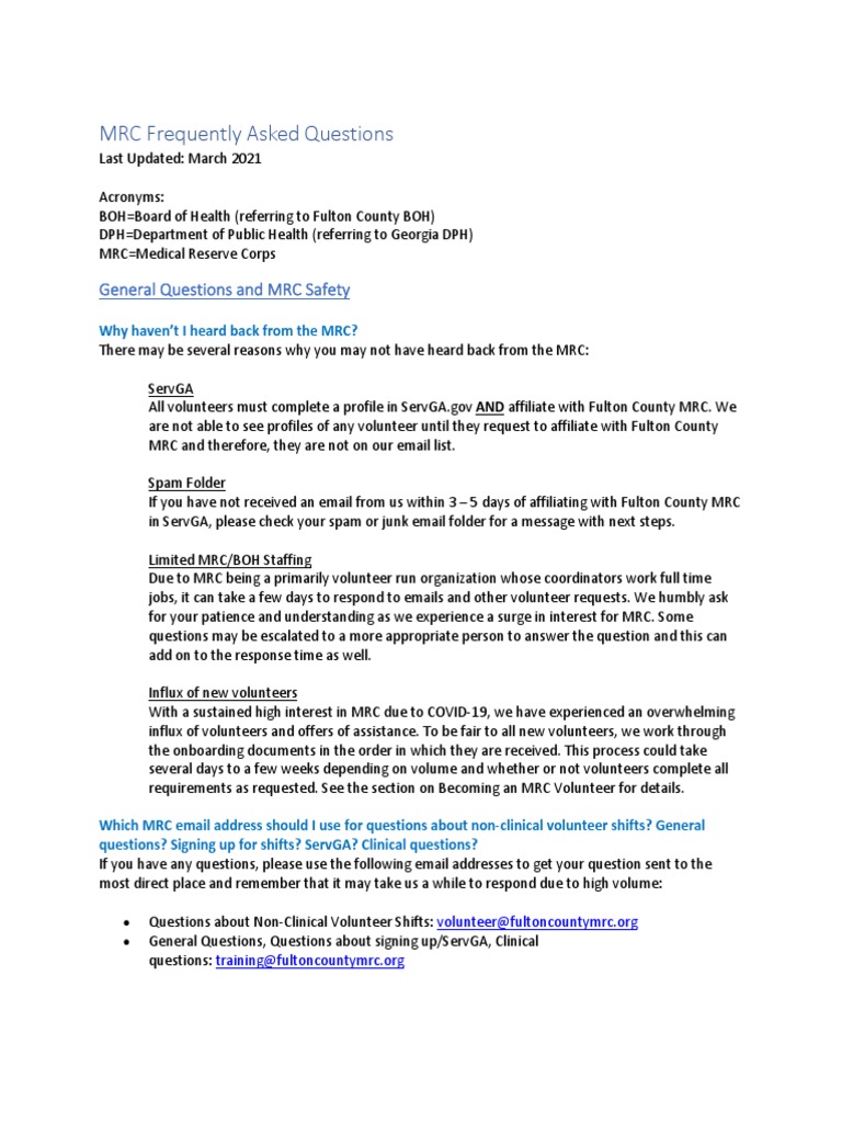 Fulton County MRC Volunteer FAQs | PDF | Email Spam | Personal ...