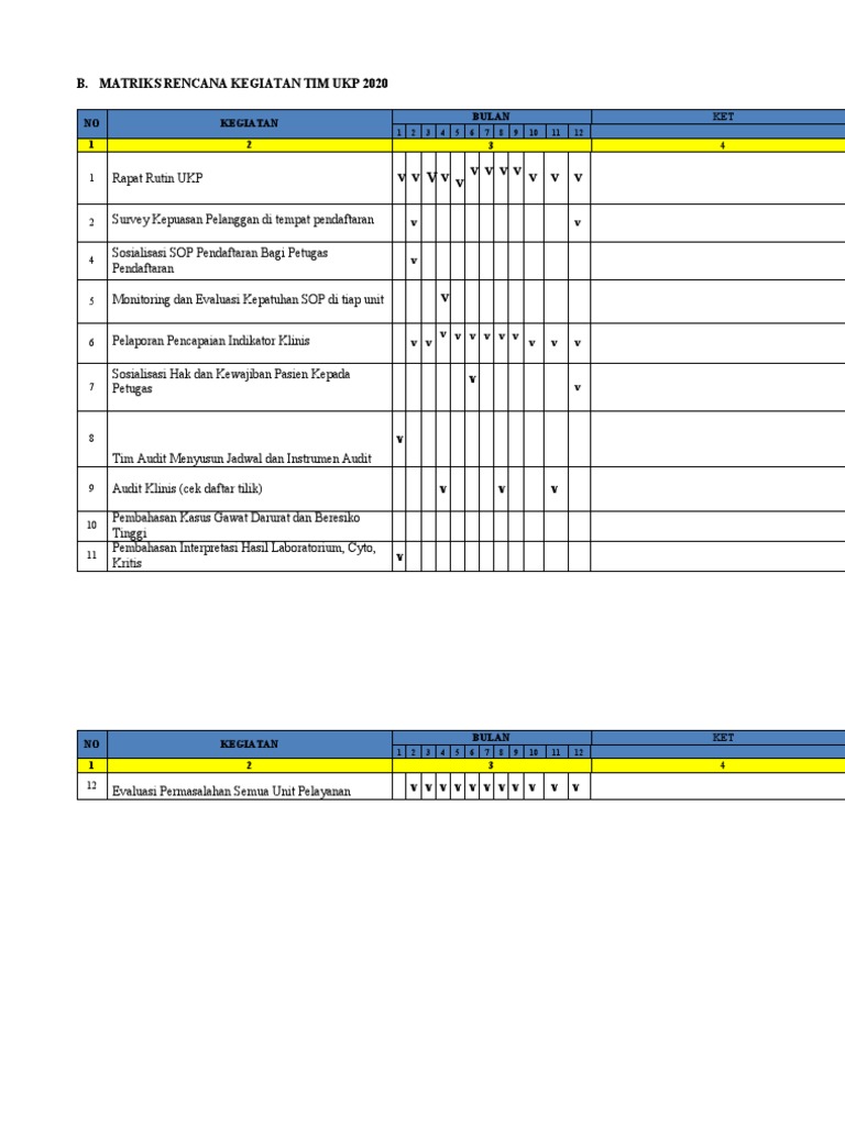 Matriks Rencana Kegiatan Tim Ukp 2020 | PDF