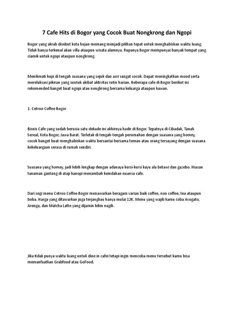 Cafe Hits Bogor untuk Nongkrong | PDF