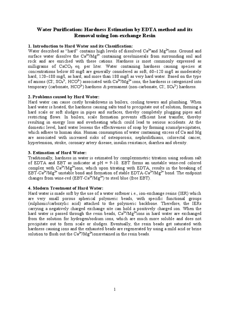 EDTA Method for Water Hardness Estimation | PDF | Ion Exchange | Ethylenediaminetetraacetic Acid