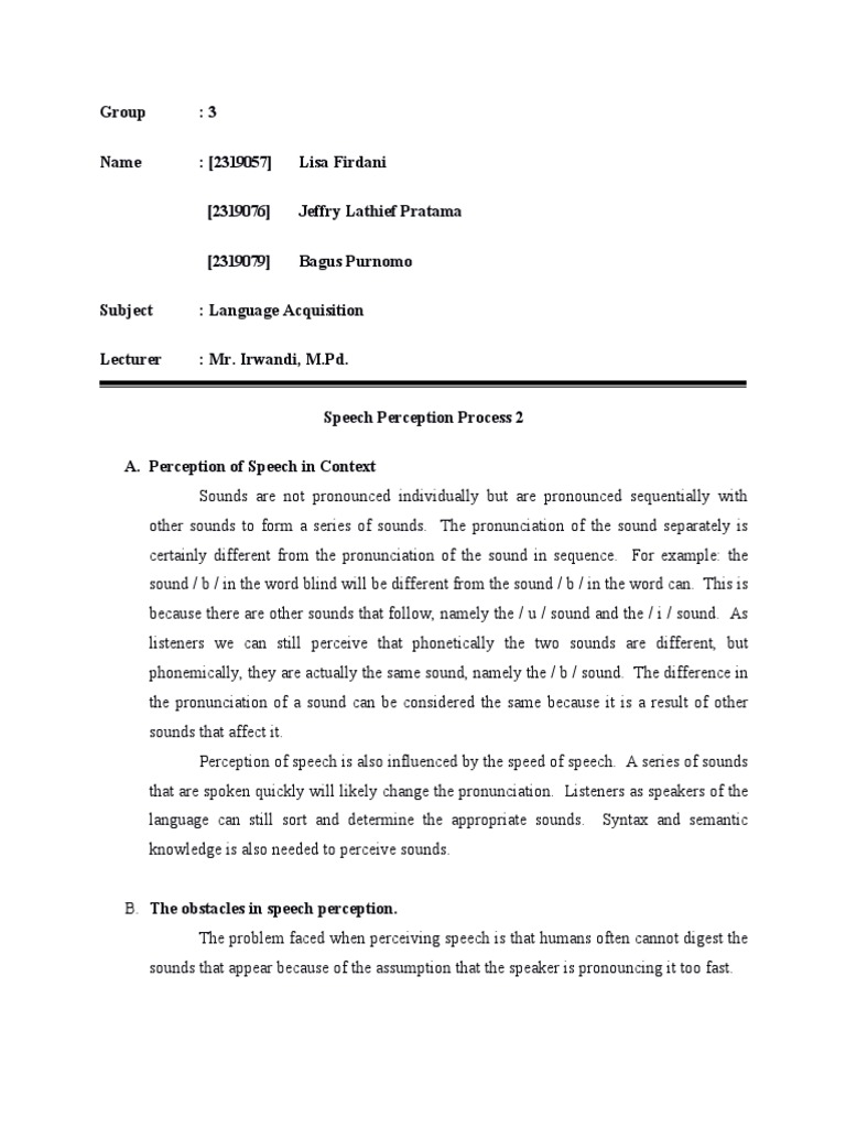 Group 3 - Speech Perception 2 1 | PDF | Speech | Perception