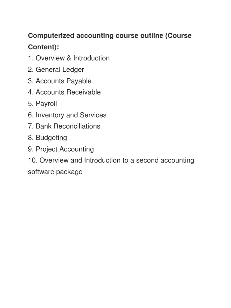 Computerized Accounting Course Outline | PDF