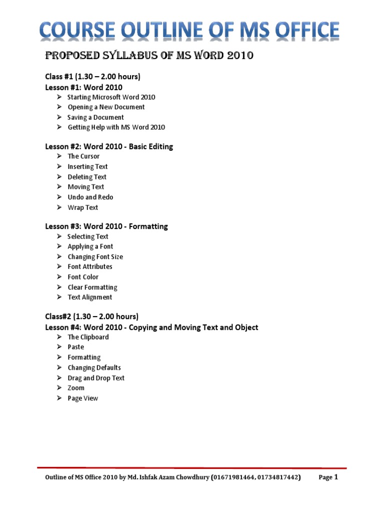 MS Office 2010 Syllabus for Word, Excel, PowerPoint | PDF | Microsoft Word | Microsoft Office 2010
